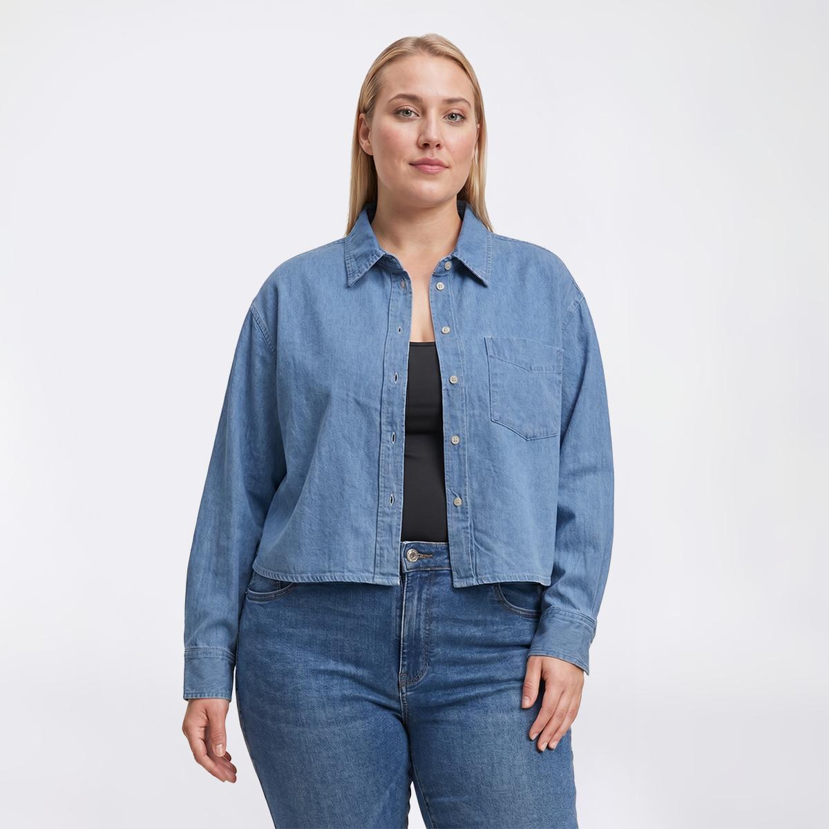 Click here for Plus Size Architect(R) Long Sleeve Denim Cropped B... prices